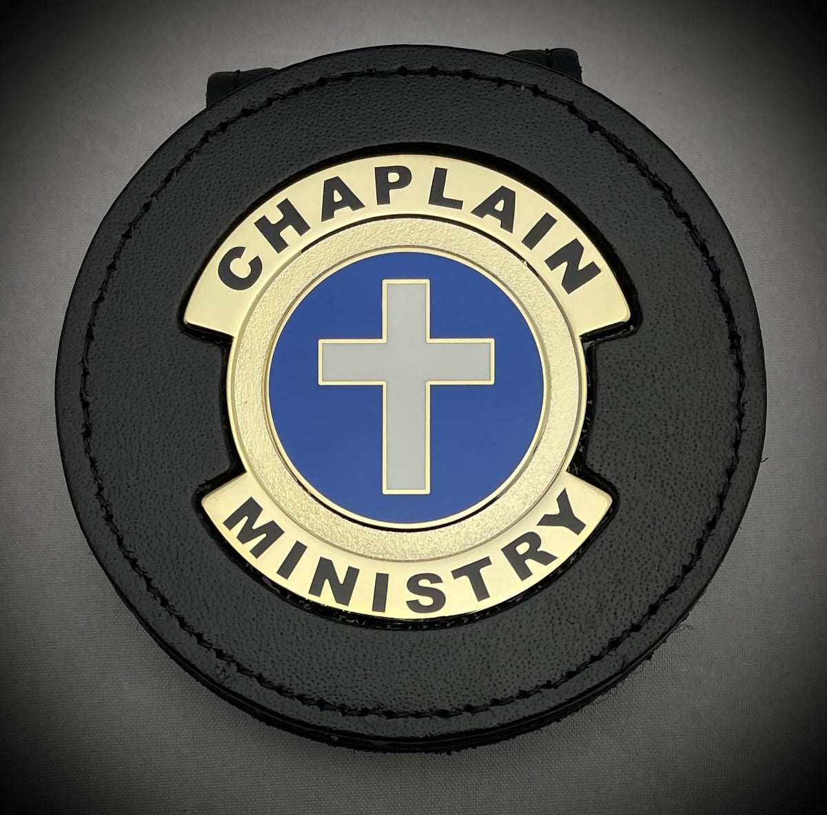 Chaplain Ministry emblem with Leather Belt Clip Holder | Chaplain Badge