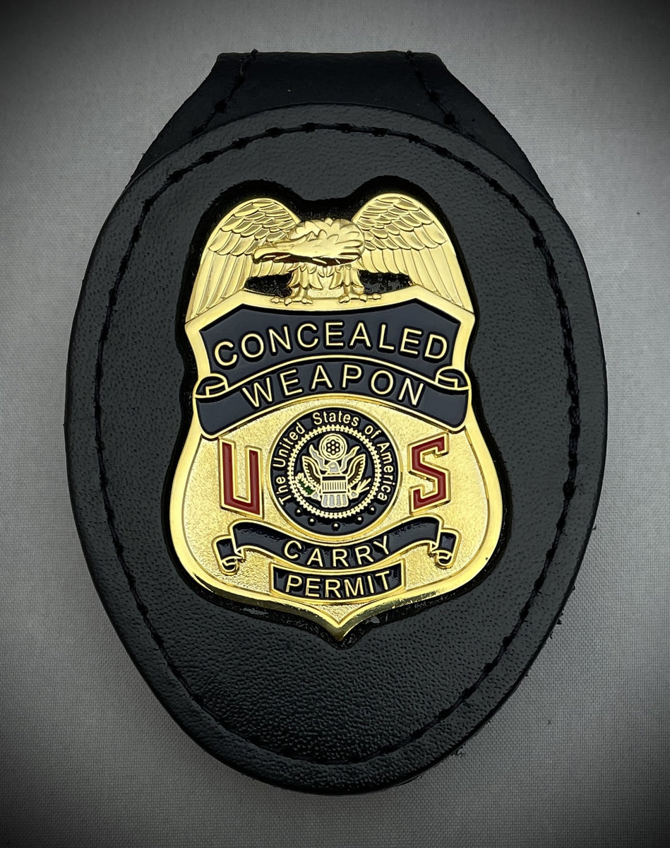 Concealed Weapon Badge with leather belt clip holder | Chaplain Badge