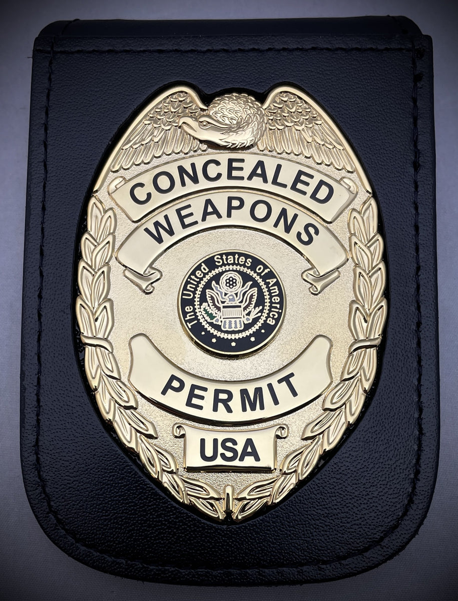Concealed Weapons Permit Badge with Magnetic ID Neck Holder (Gold or ...