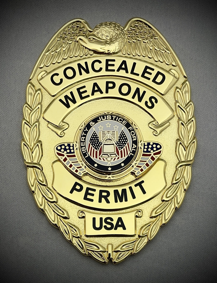 Concealed Weapons Permit Badge with Center Flags | Chaplain Badge