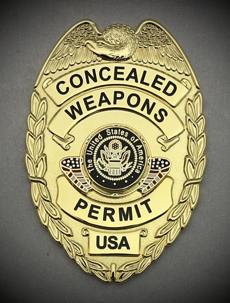 Concealed Weapons Permit Badge with Center Flags | Chaplain Badge