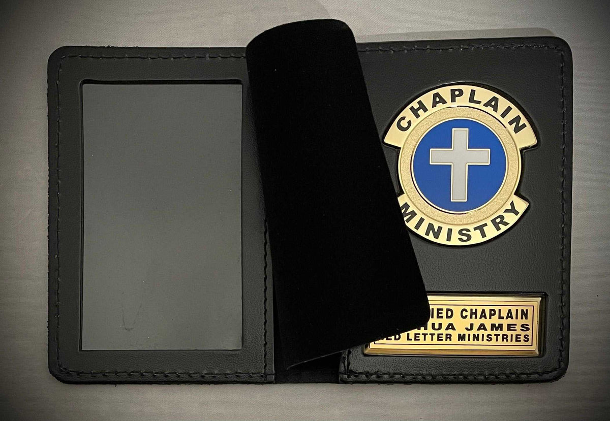 Chaplain Ministry emblem and nameplate with leather ID holder ...