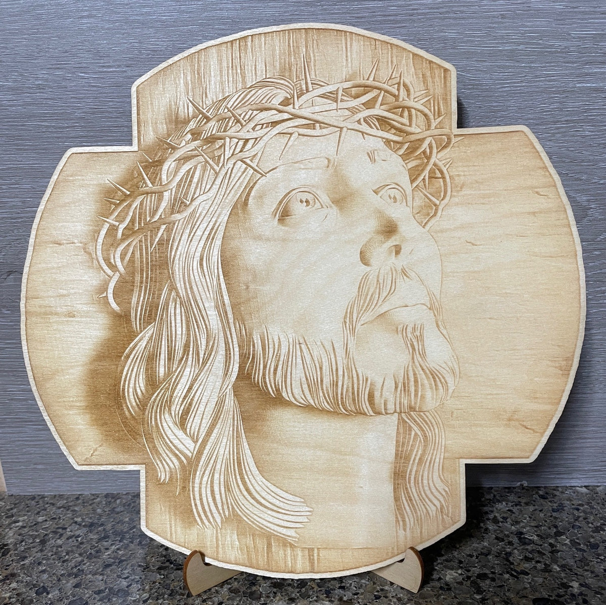 Jesus Crown of Thorns Wood Engraving | Chaplain Badge