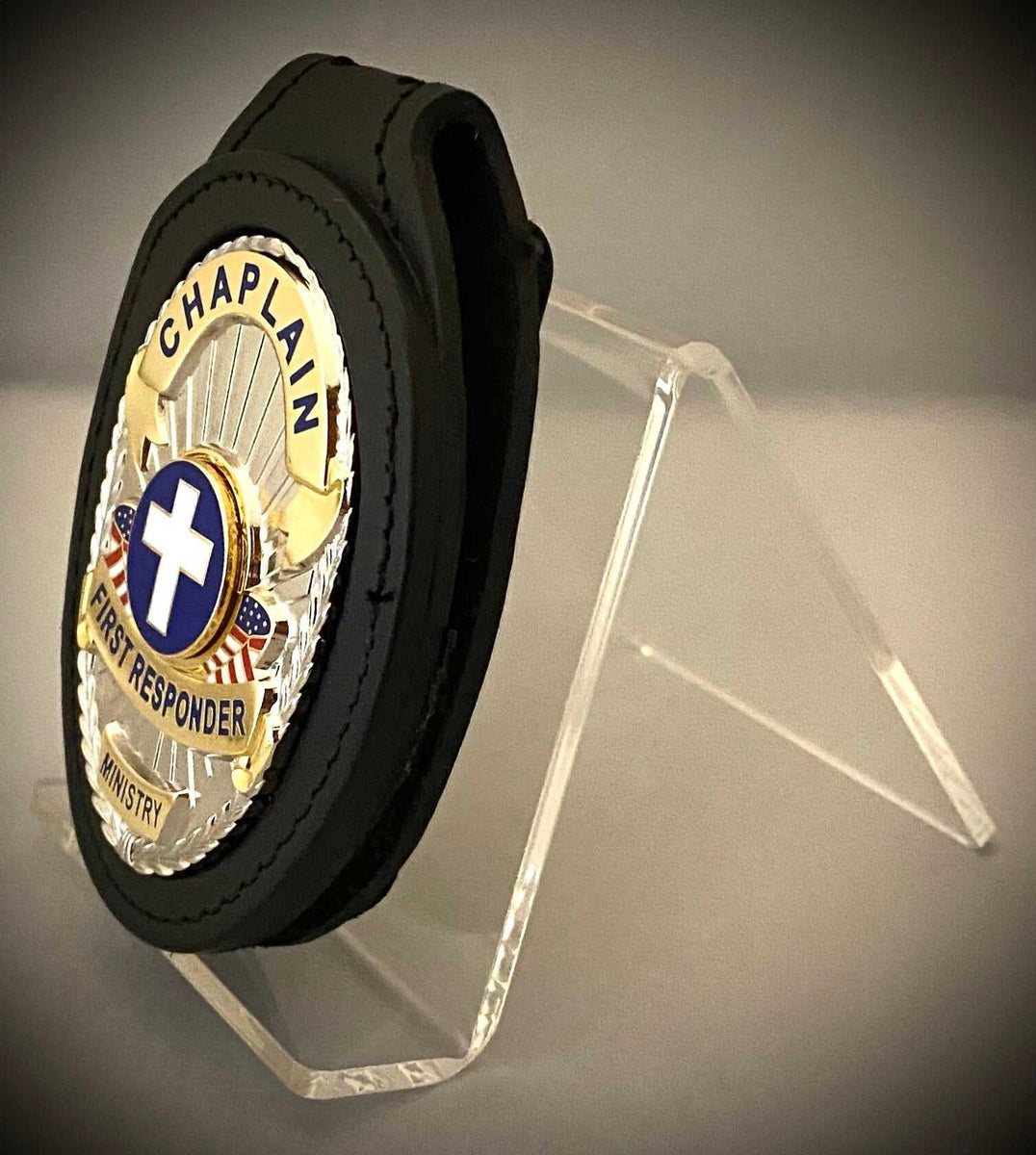 Chaplain First Responder Badge with (Black or Brown) leather belt clip ...