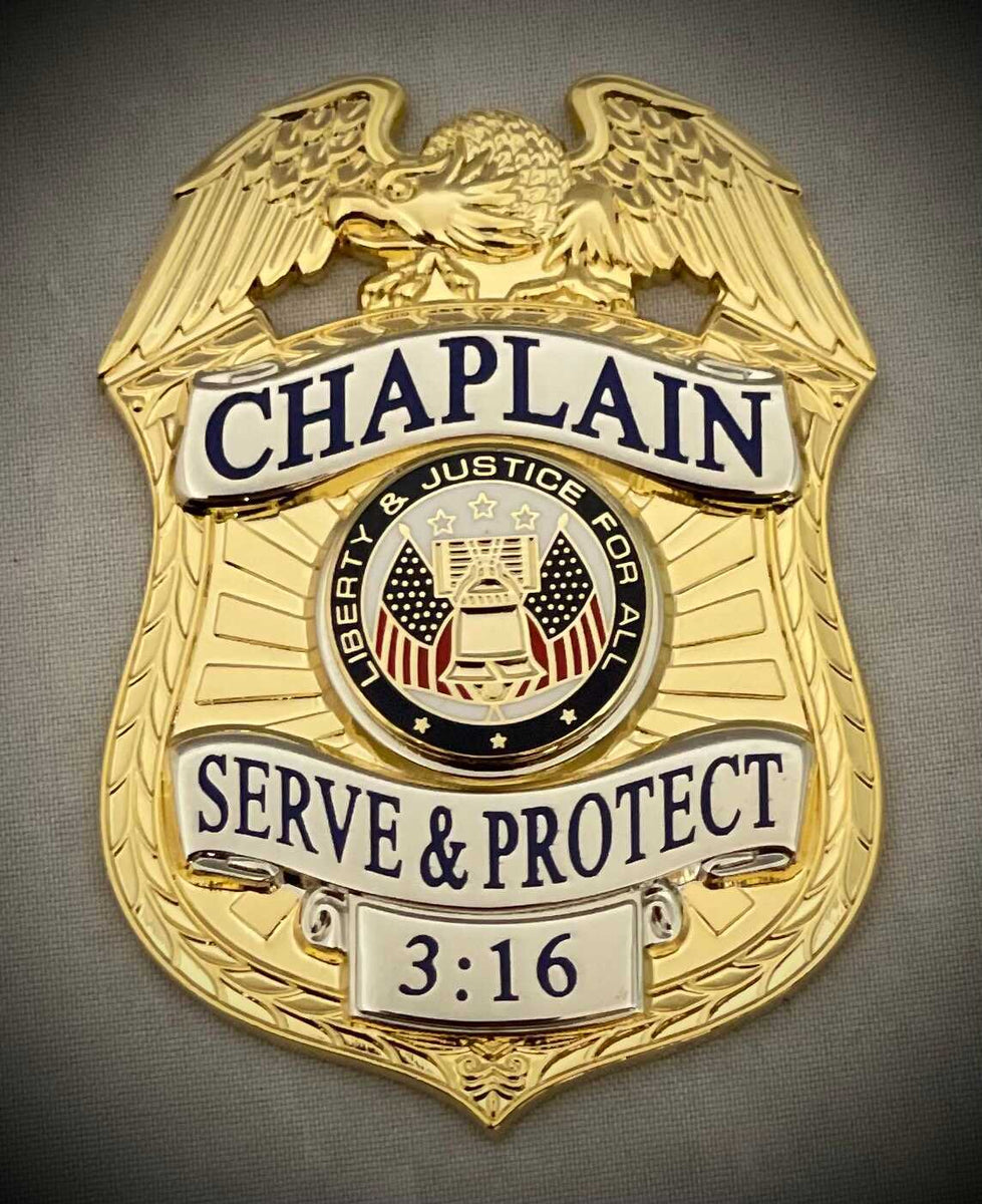 Chaplain Serve and Protect Gold Two-Tone Badge with Black leather belt ...