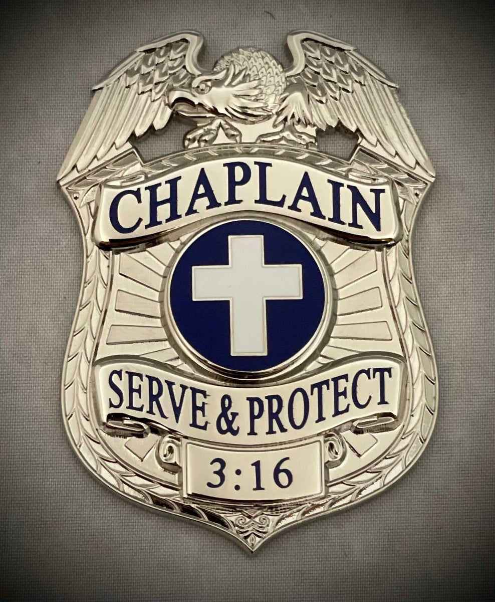 Chaplain Serve and Protect Silver Badge with Black leather belt clip ...