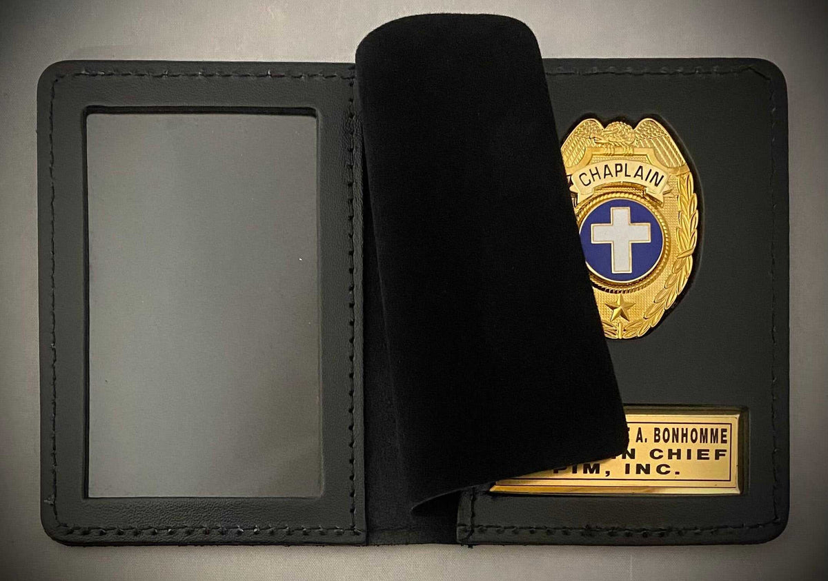 Chaplain Standard Shield Badge and Nameplate with leather ID holder ...
