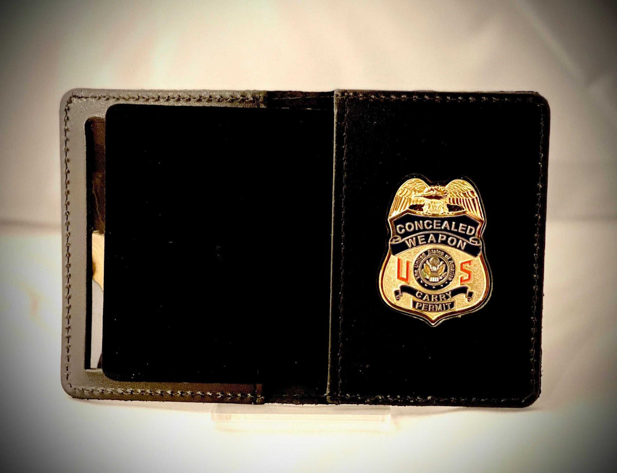 Concealed Weapon Badge with leather ID holder | Chaplain Badge