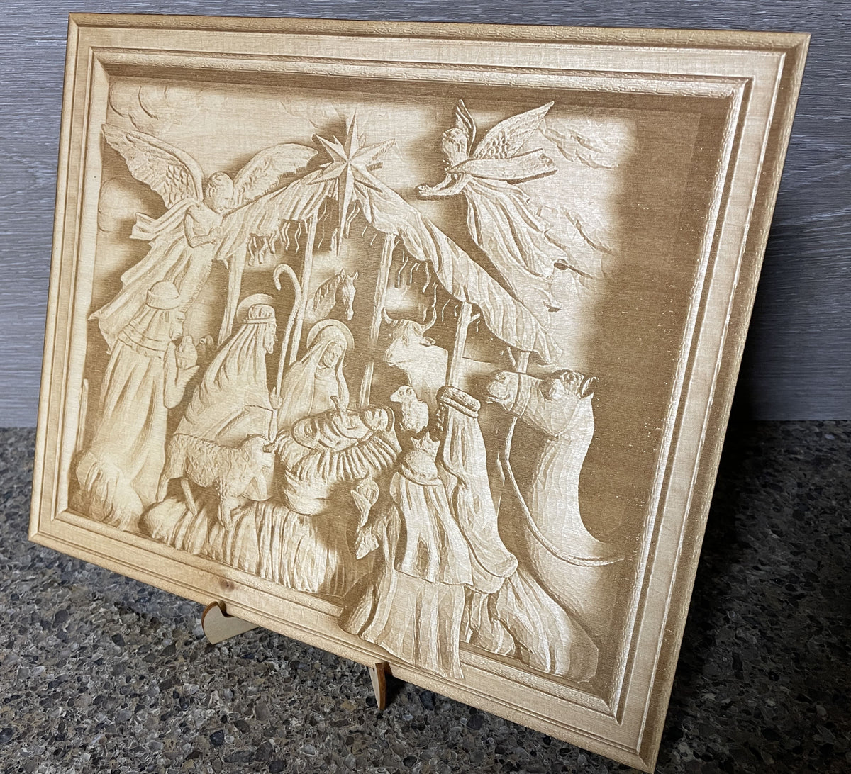 Christmas Nativity Scene Wood Engraving